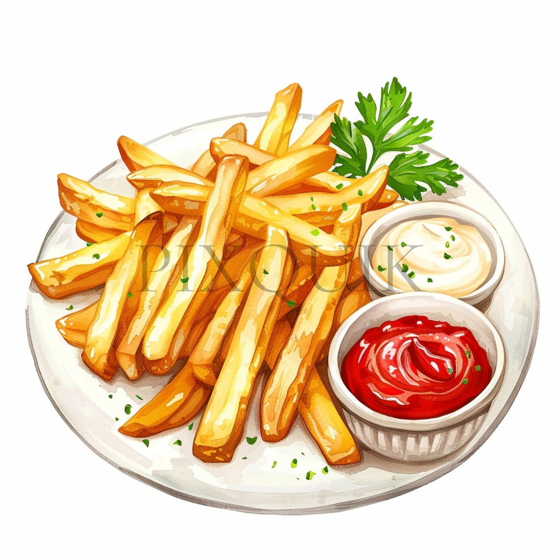 Watercolor French Fries Clipart 10 High Quality Jpgs Food Clipart Junk ...