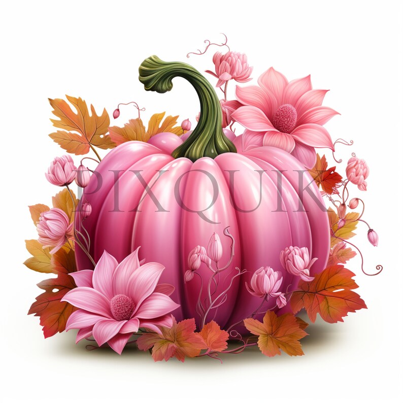 Pink Pumpkin Clipart | Floral Autumn Vector (digital Download) - Etsy