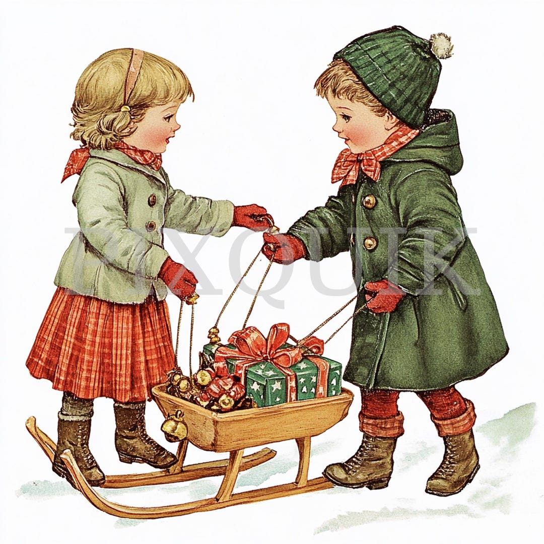 Vintage Christmas Little Boy and Girl Holding Hands Clipart | 7 Clipart ...
