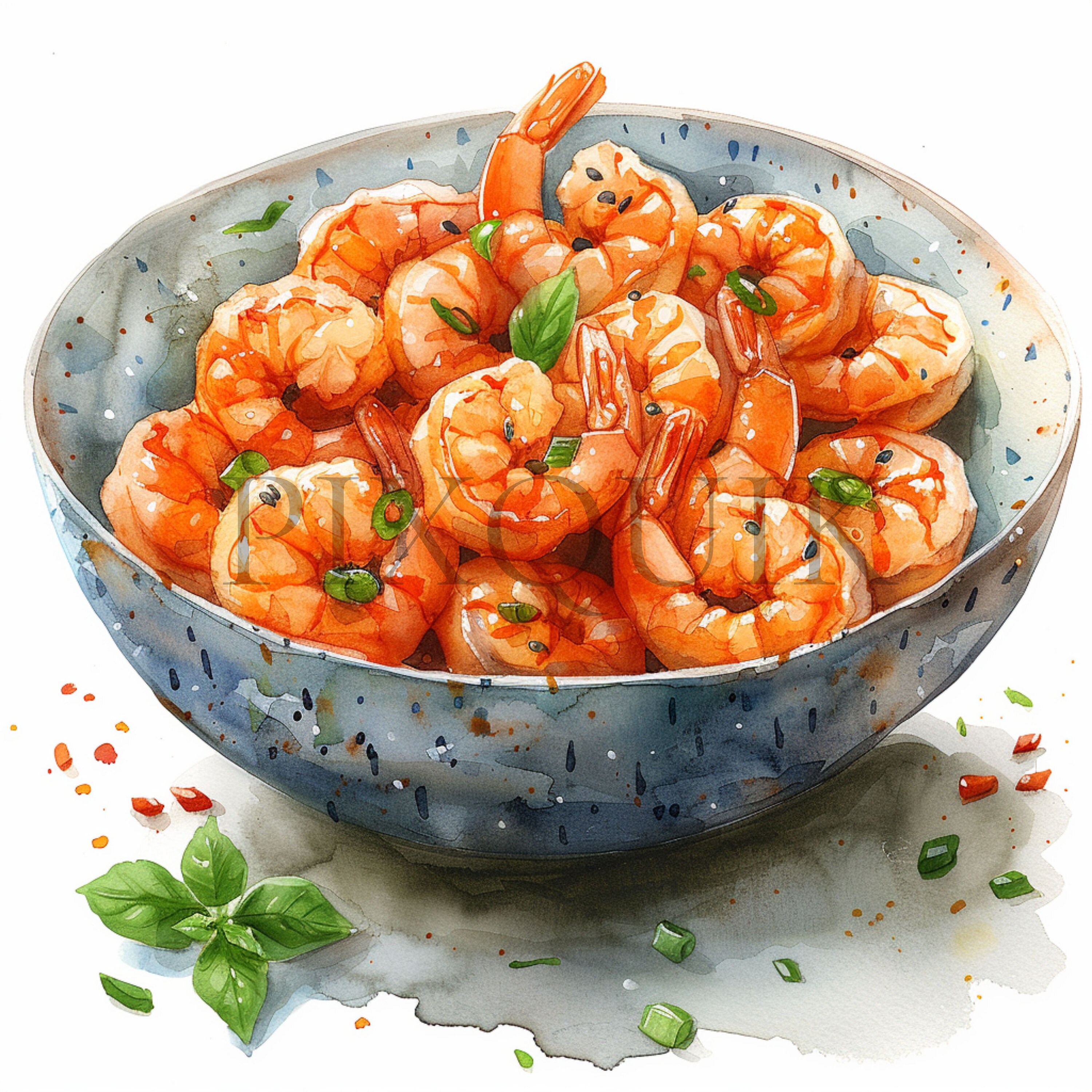 Watercolor Fried Shrimp Clipart | Food Illustration (digital Download ...