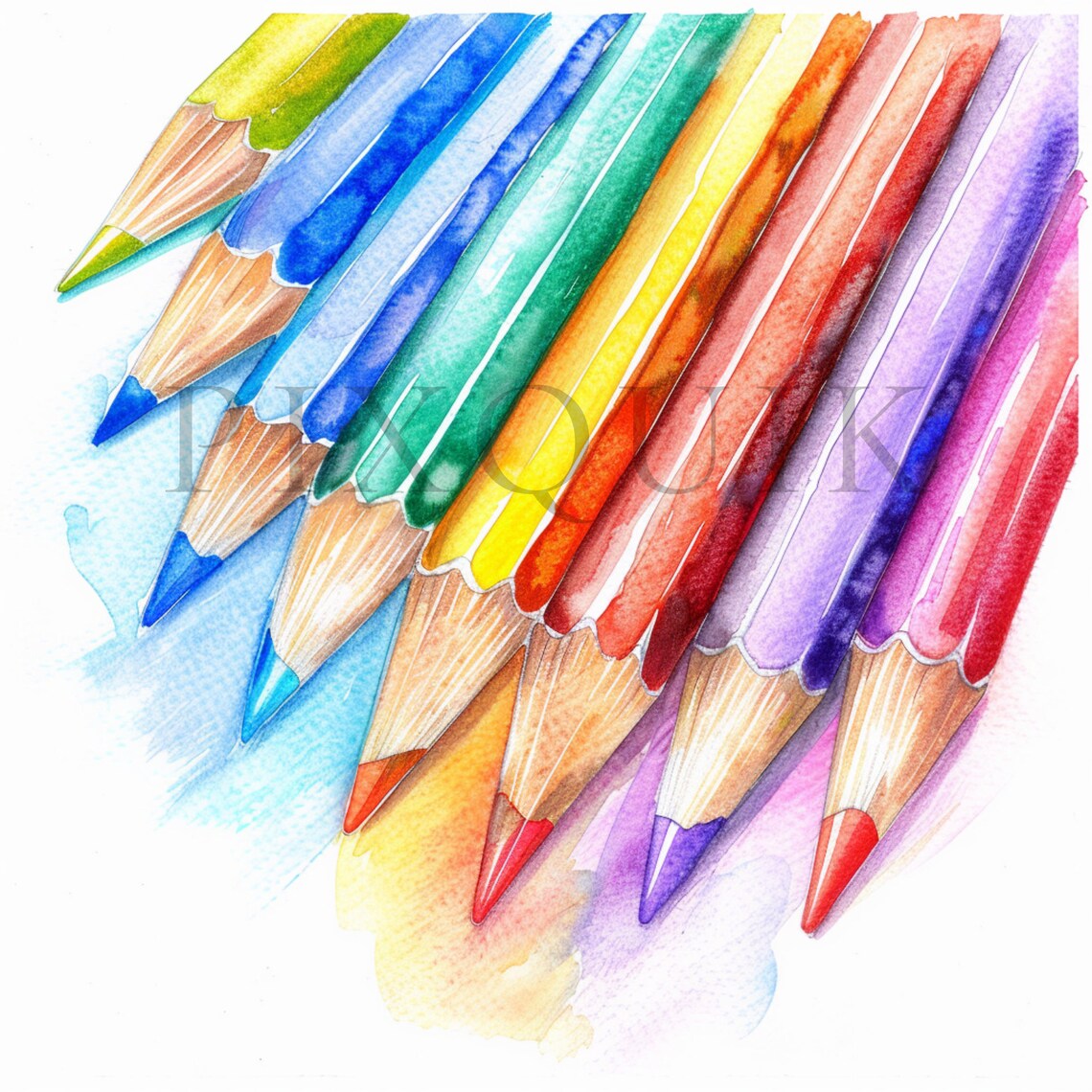 Watercolor Pencil Clipart | Colorful Stationery Art (digital Download ...
