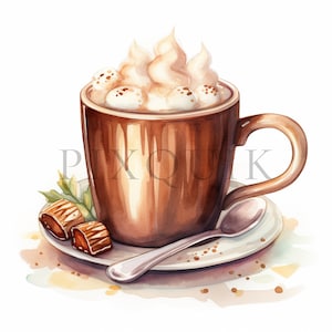 Watercolor Hot Chocolate Mug Clipart | 10 High Quality Jpgs | Instant ...