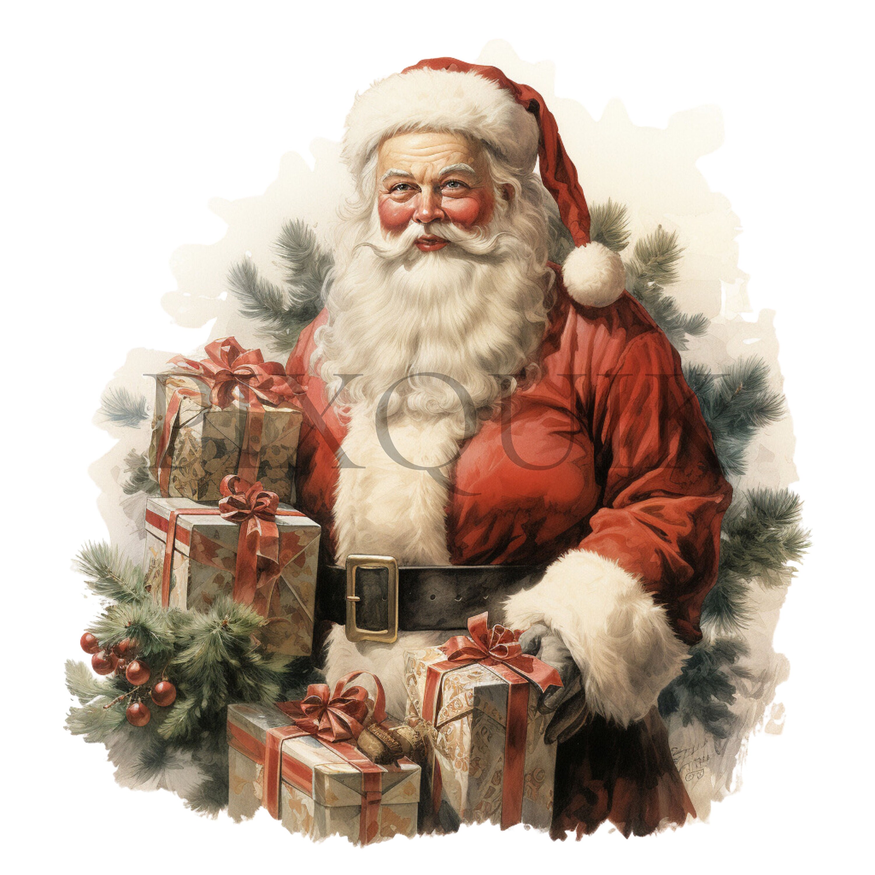 Vintage Santa Clipart | Retro Watercolor Christmas Art (digital ...