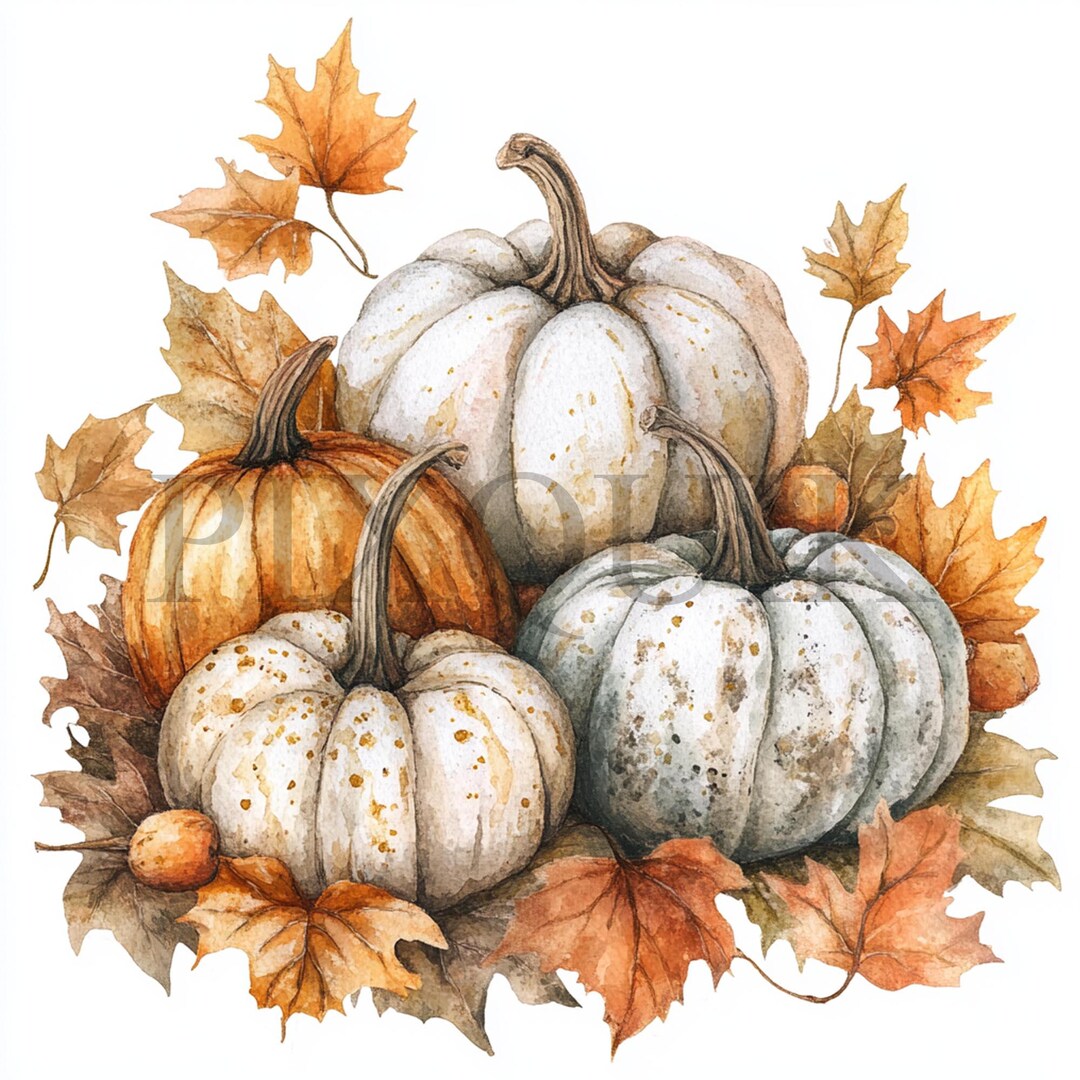 Watercolor Pumpkin Clipart: Cozy Autumn Harvest Art (JPG & PNG) - Etsy