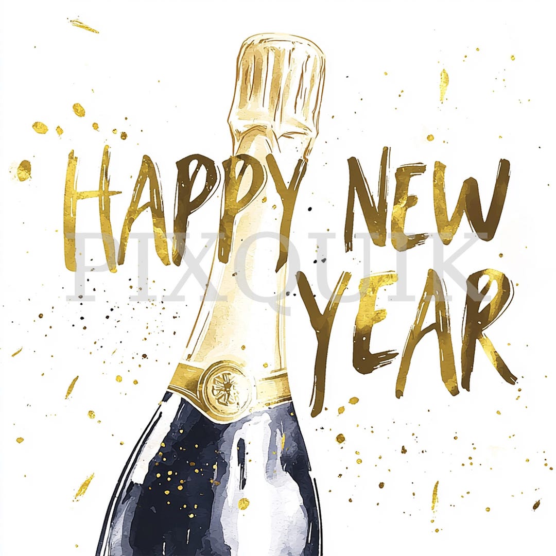 Happy New Year Champagne Bottle With Gold Highlights | 2025 Clip Art ...