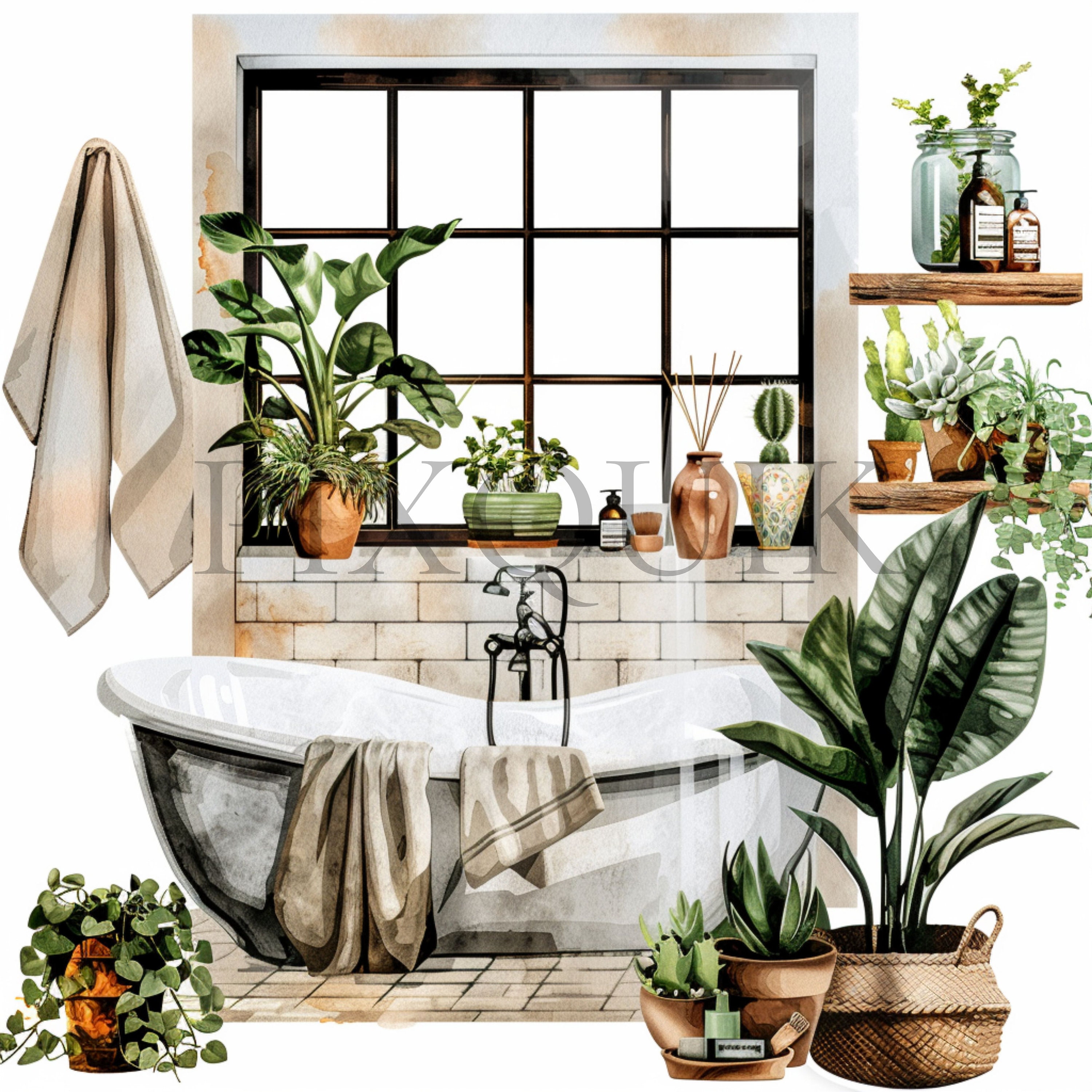 Vintage Floral Bathroom Clipart 10 High Quality JPG Bathroom Clipart ...