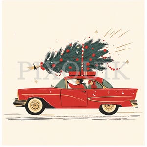 Vintage Christmas Car Holiday Retro Clipart | 10 PNG Files | Card ...