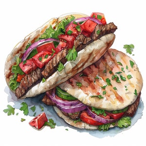 Watercolor Gyros Clipart | 10 High-quality Jpgs | Food Culture | Gyros ...