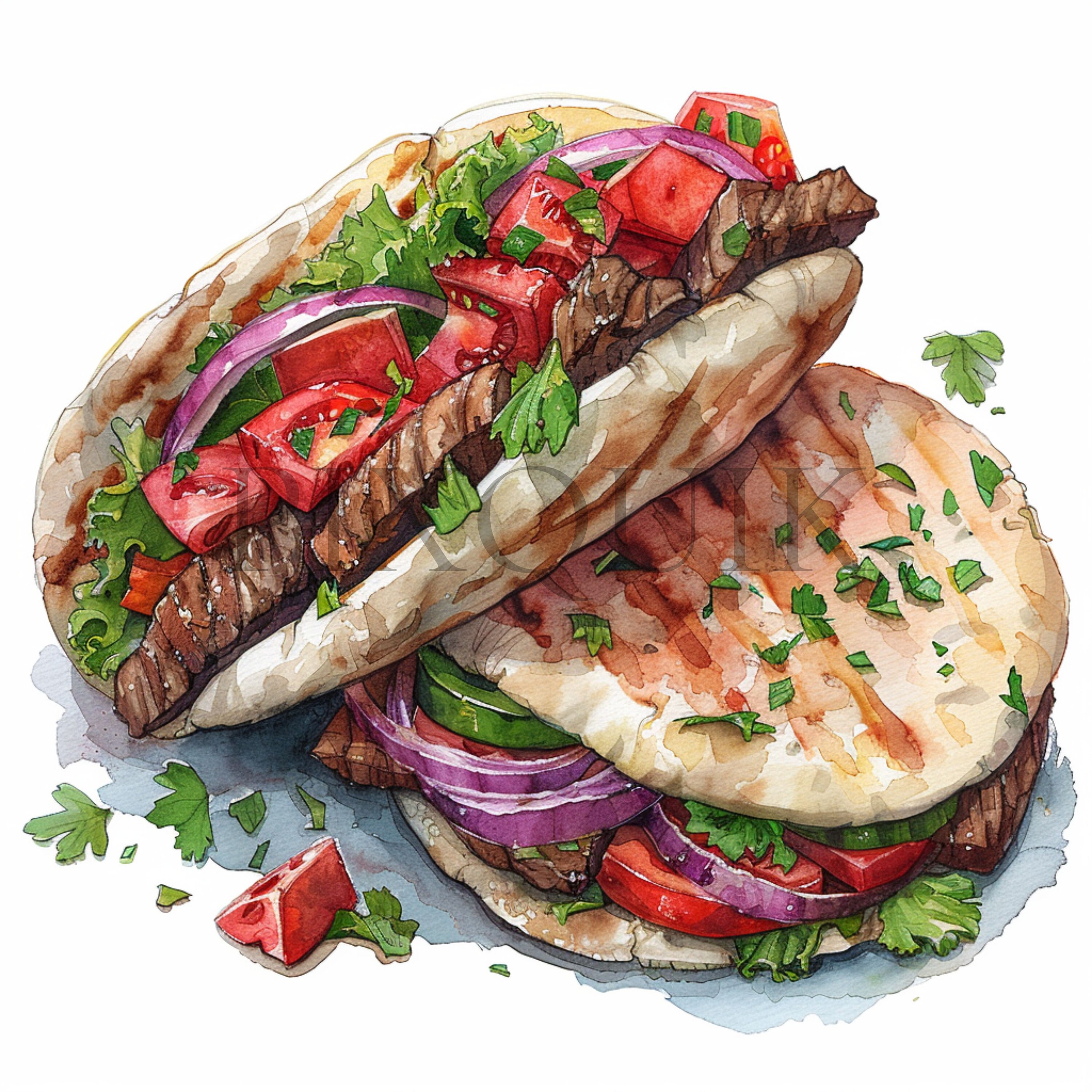 Watercolor Gyros Clipart | Food Culture Illustration (instant Download ...