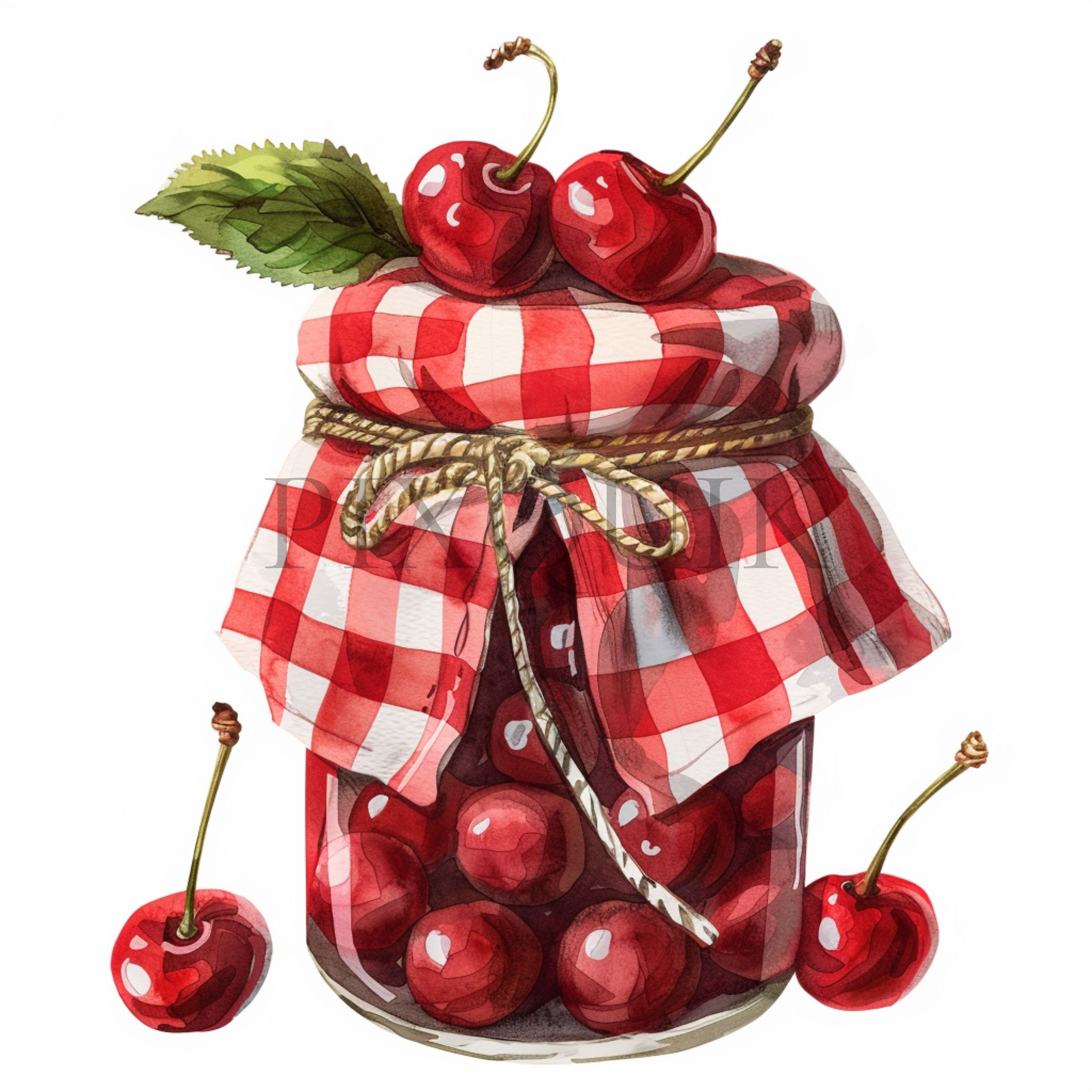 Watercolor Cherries Jar Clipart 10 High Quality Jpgs Jam Jar Clipart ...