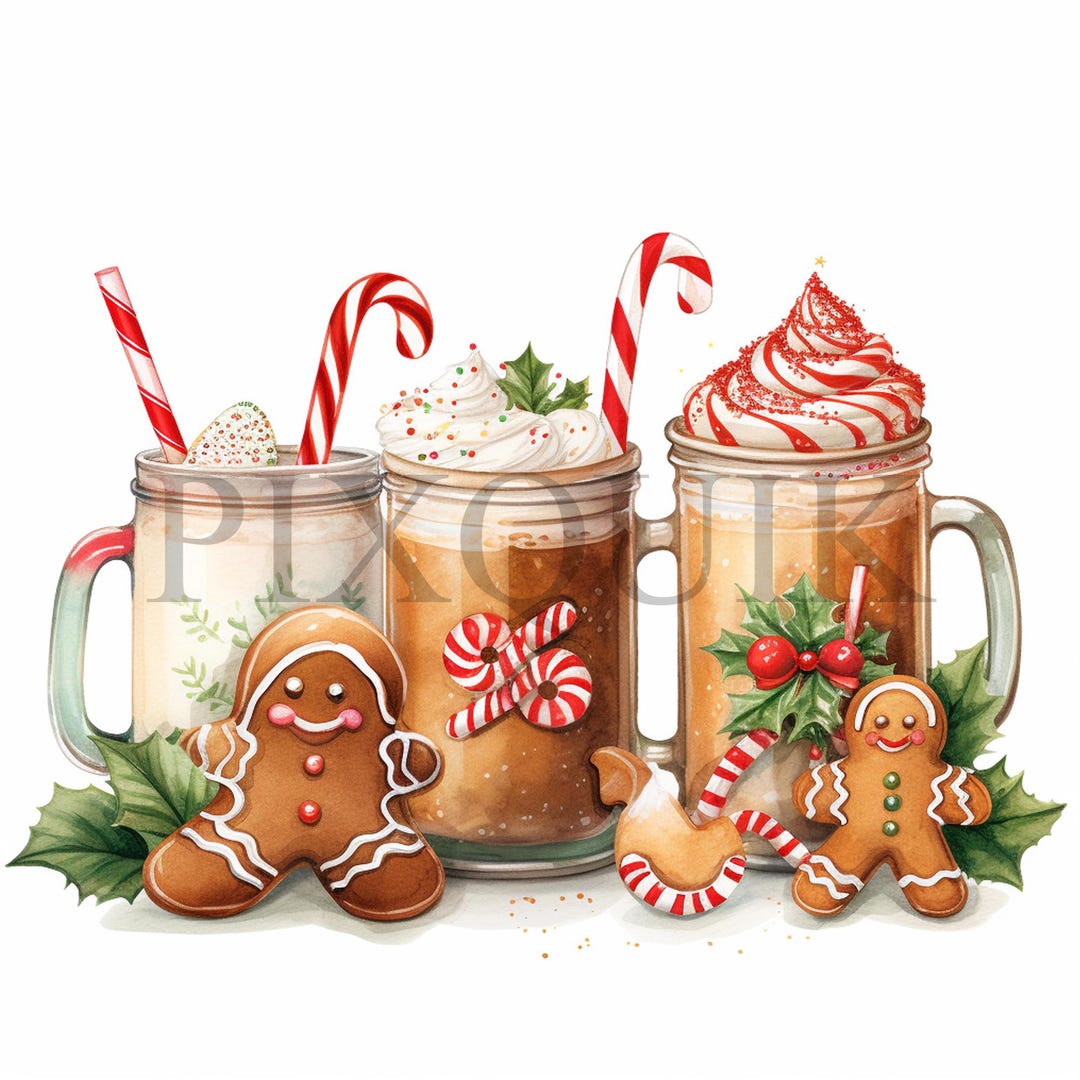 Festive Christmas Drink Clipart: Watercolor Holiday Beverage (JPG & PNG ...