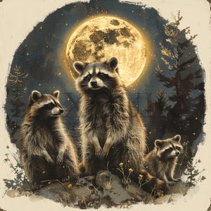 Raccoon With Moon Clipart | 10 Jpg's and PNG Files | Card Making ...