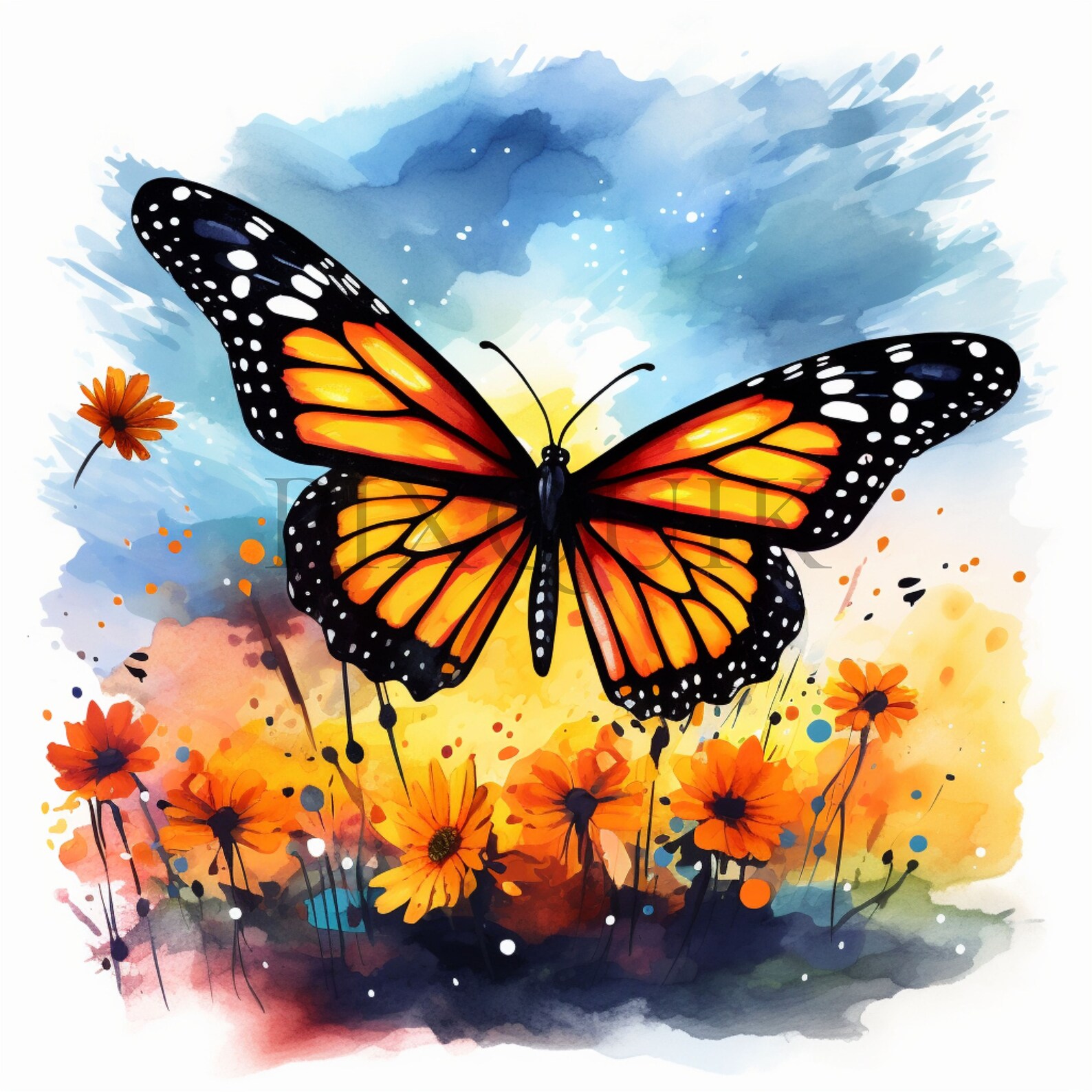 Watercolor Monarch Clipart 10 High Quality Jpgs Floral Monarch ...