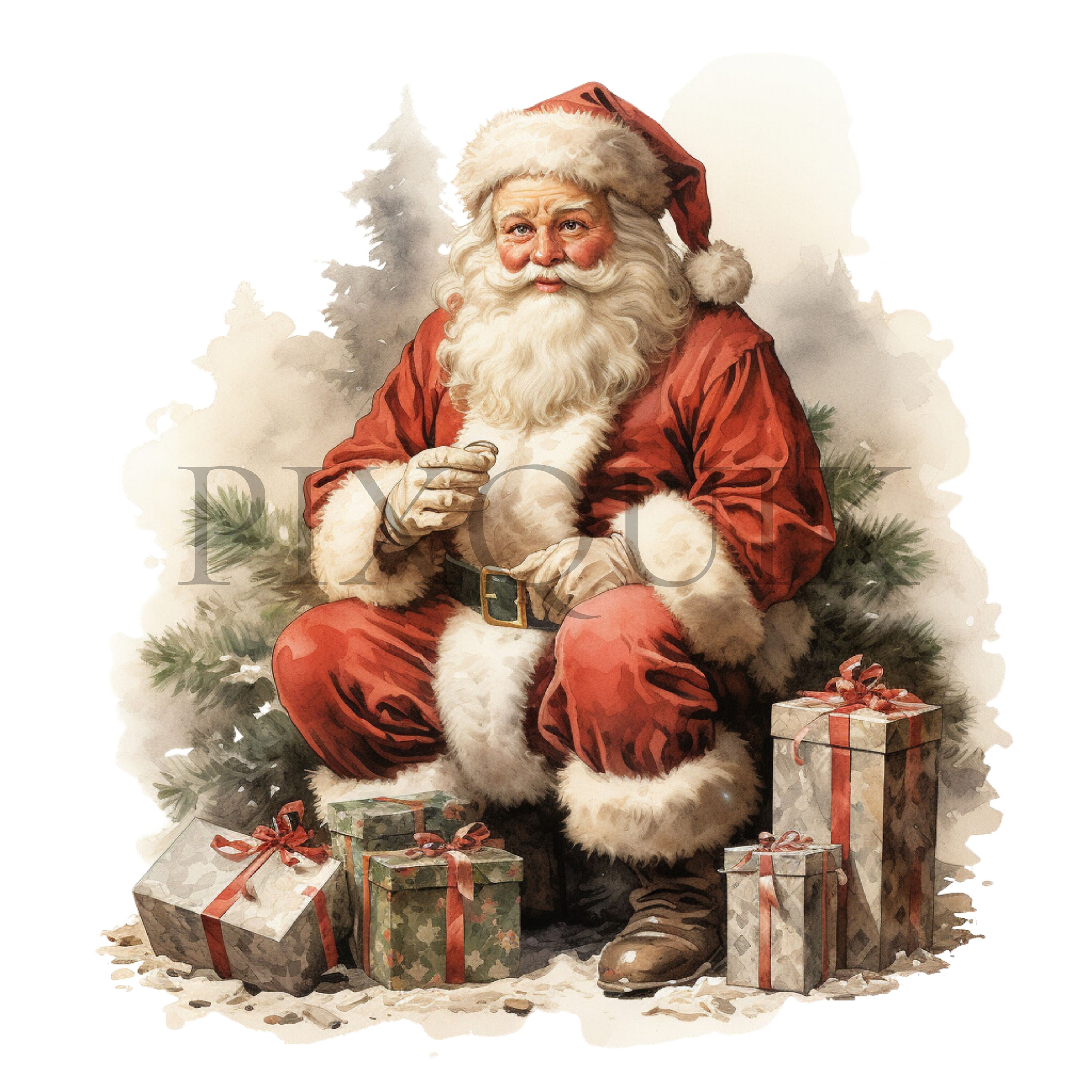 Vintage Santa Clipart | Retro Watercolor Christmas Art (digital ...