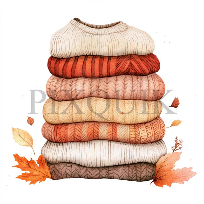 Watercolor Autumn Sweaters Clipart: Cozy Fall Fashion Art (JPG Digital ...