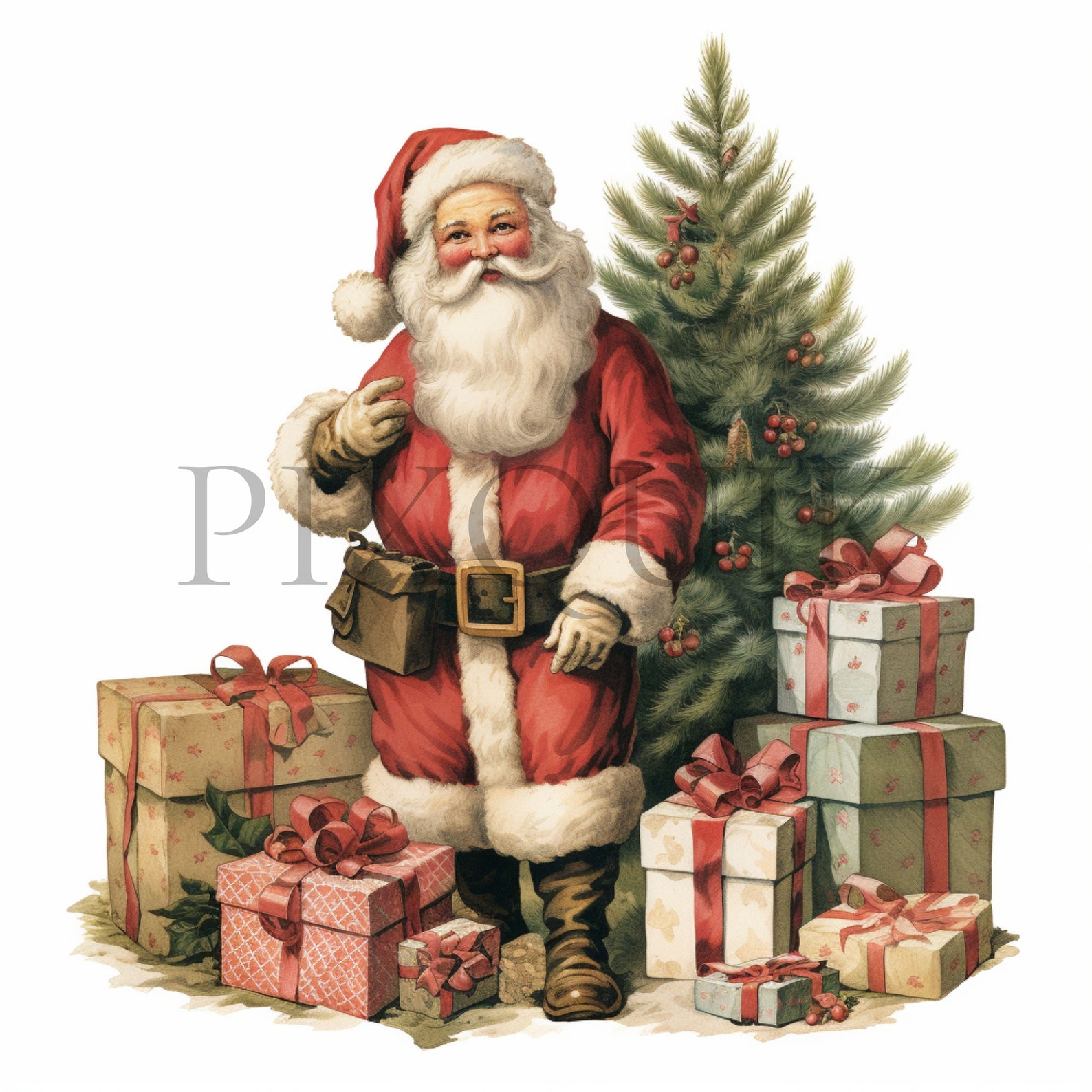 Vintage Santa Clipart | Retro Watercolor Christmas Art (digital ...