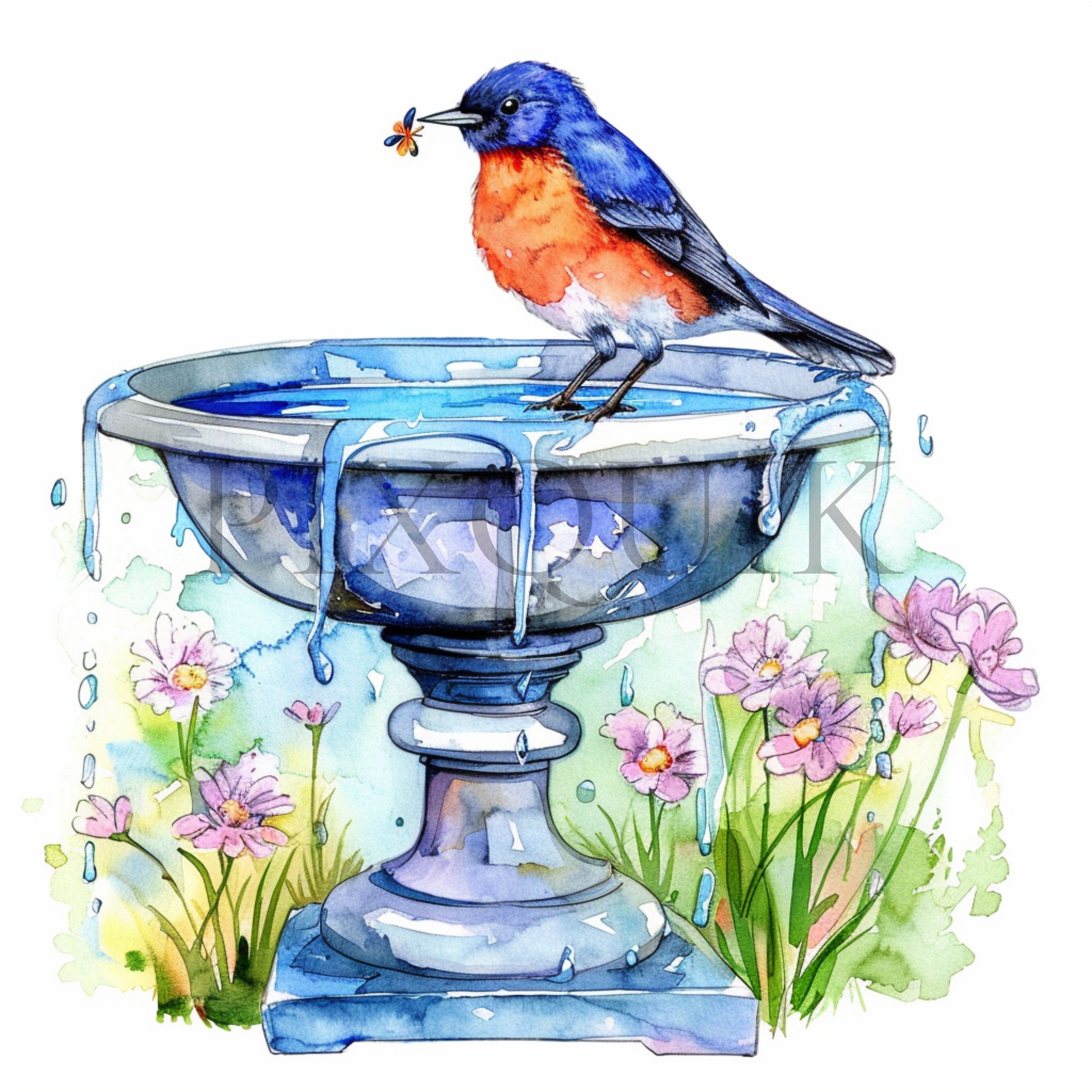 Watercolor Birdbaths Clipart 10 High Quality JPG Springtime Cute Garden ...