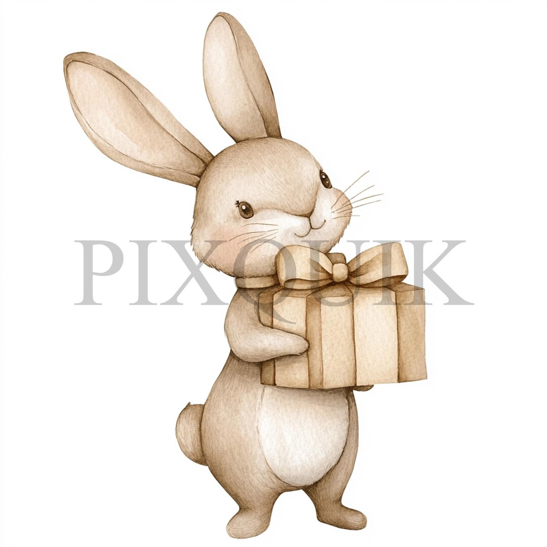 Bunny With Present Clipart 10 Jpg's and PNG Files Card Making Digital ...