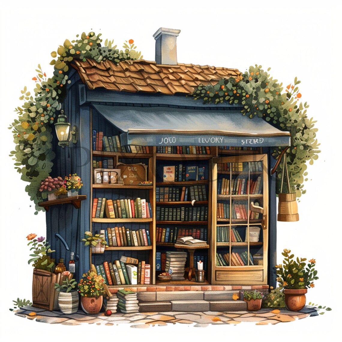 Watercolor Cute Bookstore Clipart 10 High Quality Jpgs Book Lover ...