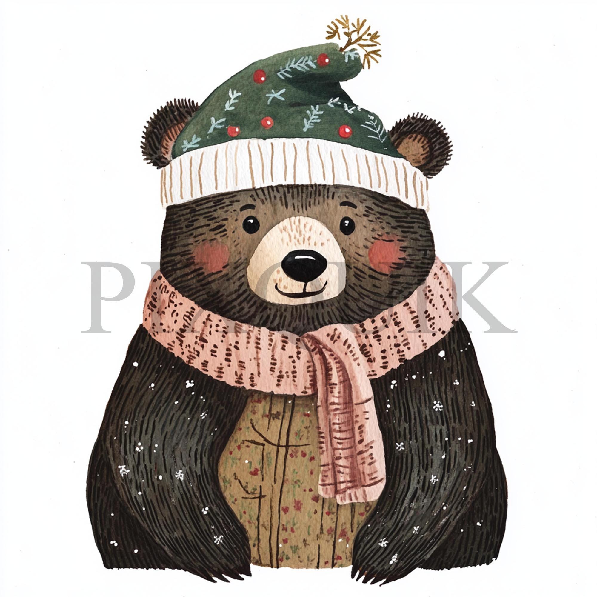 Watercolor Christmas Bear Clipart: Holiday Animal Art (JPG & PNG) - Etsy