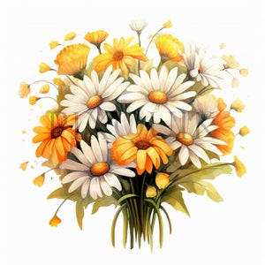 Bouquet of Daisies Clipart Set | 10 High Quality Jpgs | Daisy Flower ...