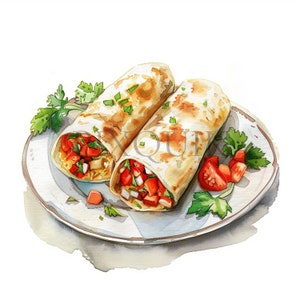 Watercolor Burrito Clipart 10 High Quality Jpgs Breakfast Burrito ...