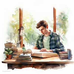 Study Clipart | Watercolor Student, Books, Coffee (digital Download) - Etsy