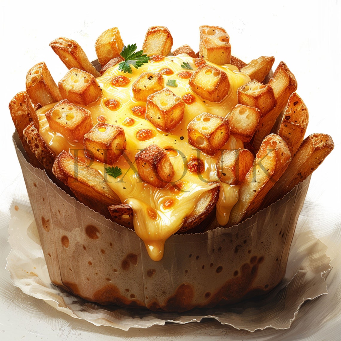 Watercolor Cheese Fries Clipart 10 High-quality Jpgs Kitchen Decor Food Illustrations Digital ...