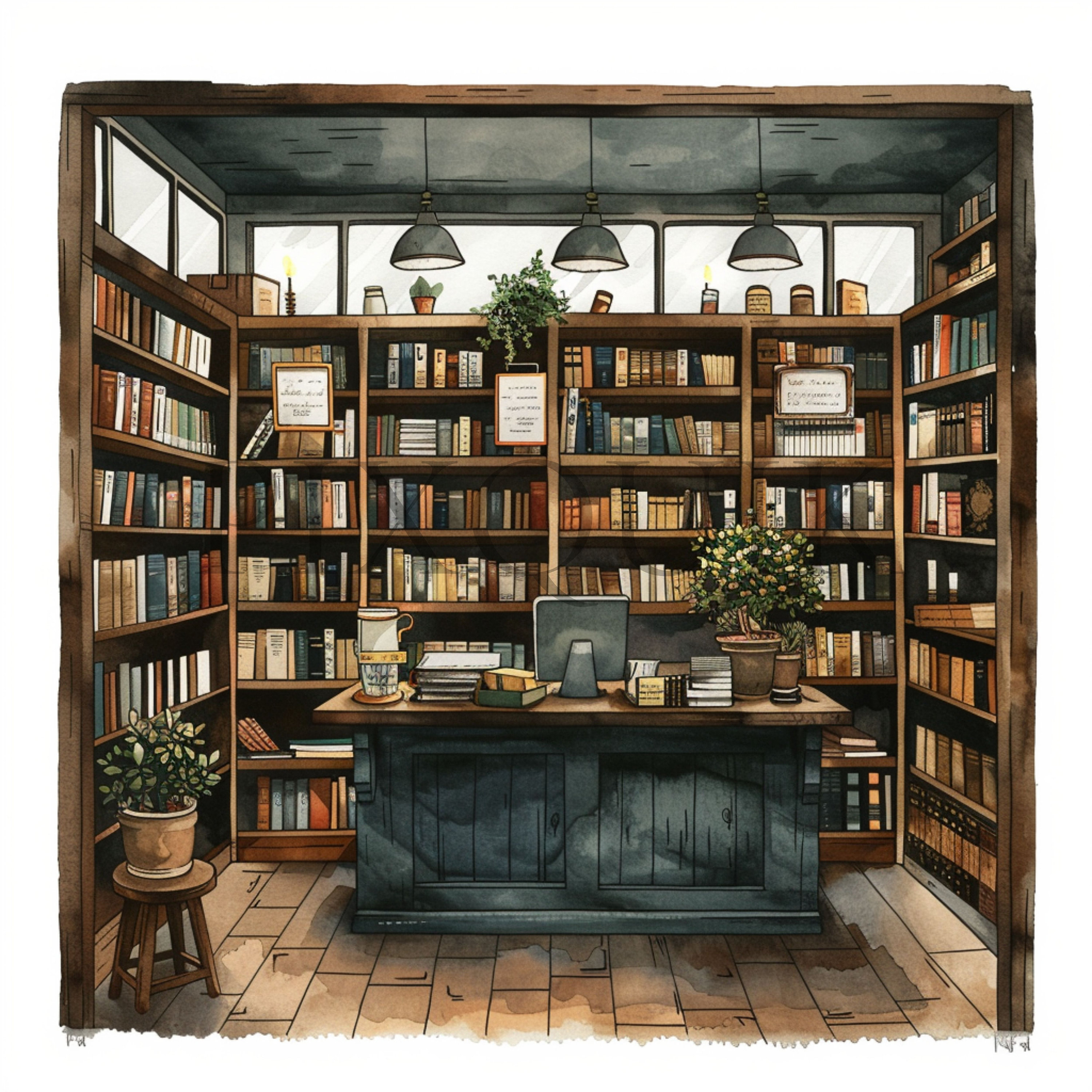 Watercolor Bookstore Clipart 10 High Quality Jpgs Bookstore Clipart ...