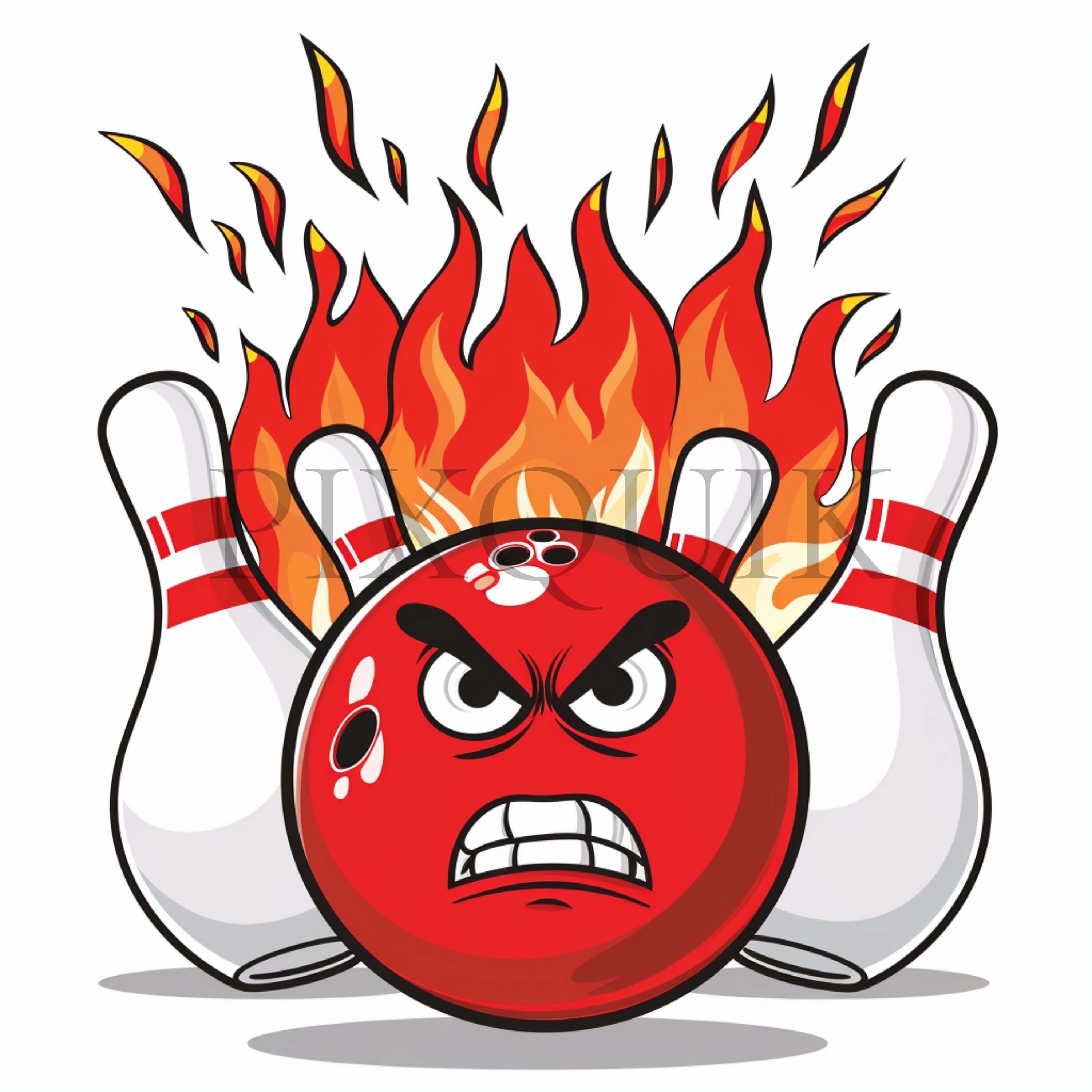 Watercolor Angry Bowling Ball & Pins Clipart | Fire Illustration ...