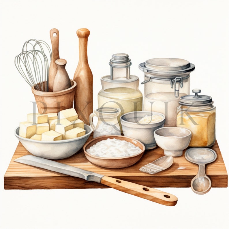 Watercolor Baking Clipart | Country Kitchen Illustration (digital ...