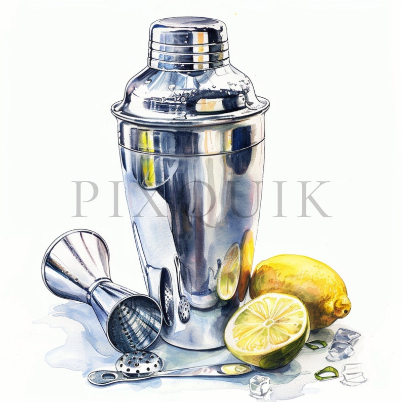 Watercolor Cocktail Shaker Clipart 10 High Quality Jpgs Digital ...