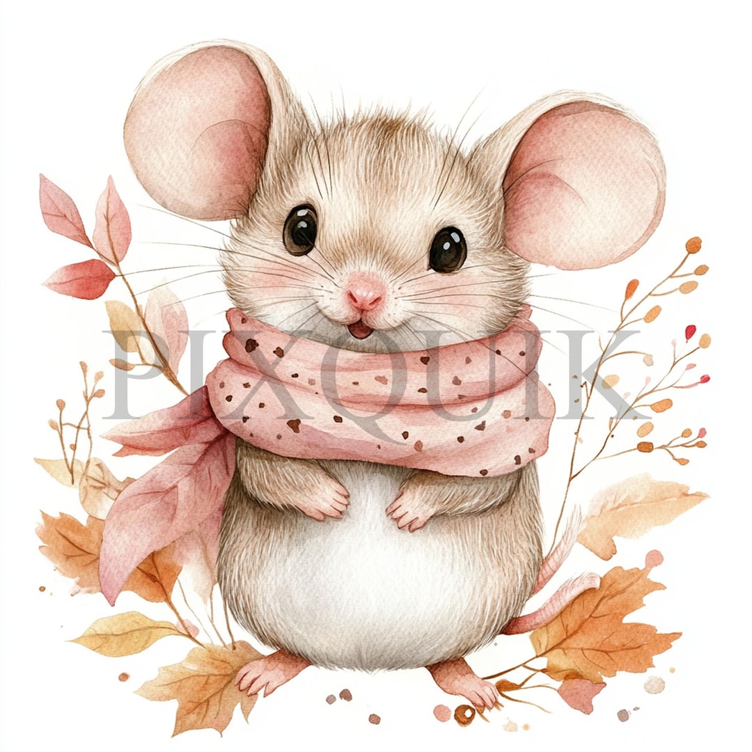 Watercolor Autumn Mouse Clipart: Cozy Fall Animal Art (JPG & PNG) - Etsy