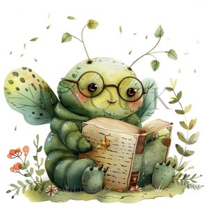 Cute Worm Watercolor Clipart | 10 High Quality Jpgs | Bookworm Clipart ...