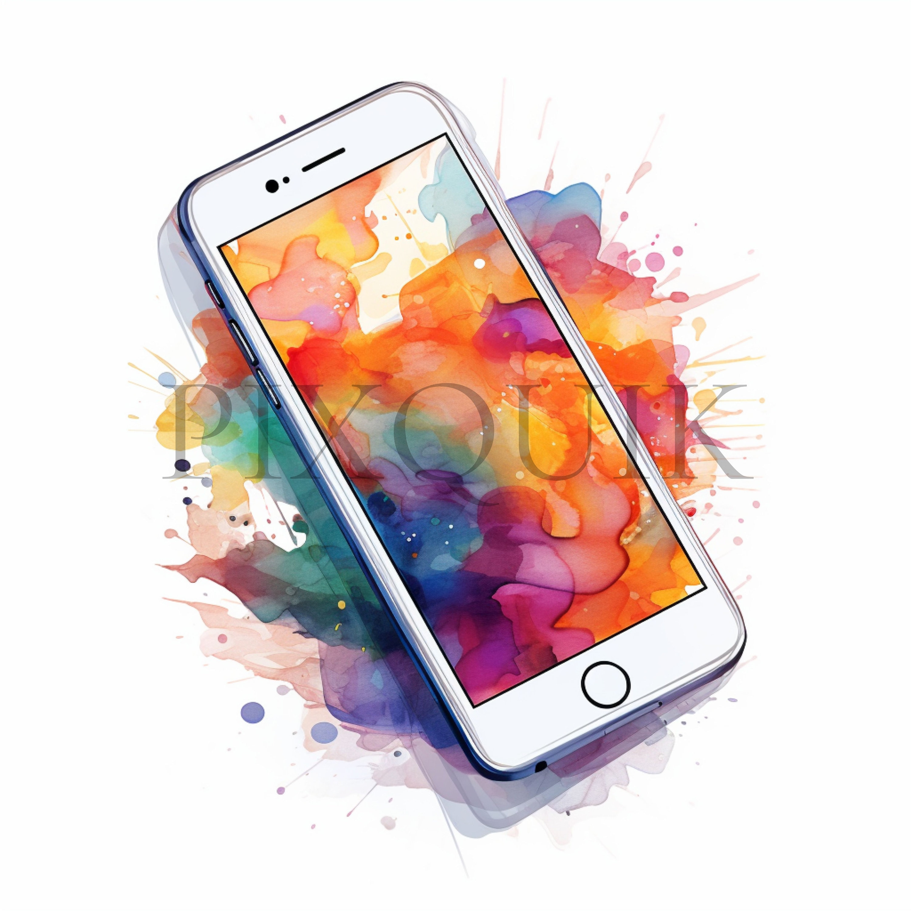Watercolor Smartphone Clipart Set 10 High Quality Jpgs Digital Download ...