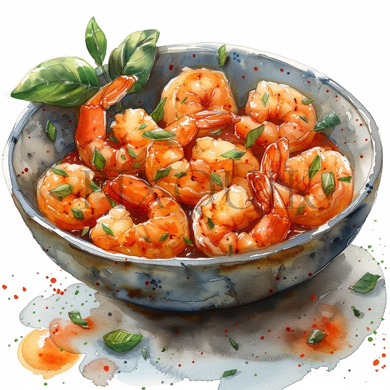 Watercolor Fried Shrimp Clipart | Food Illustration (digital Download ...