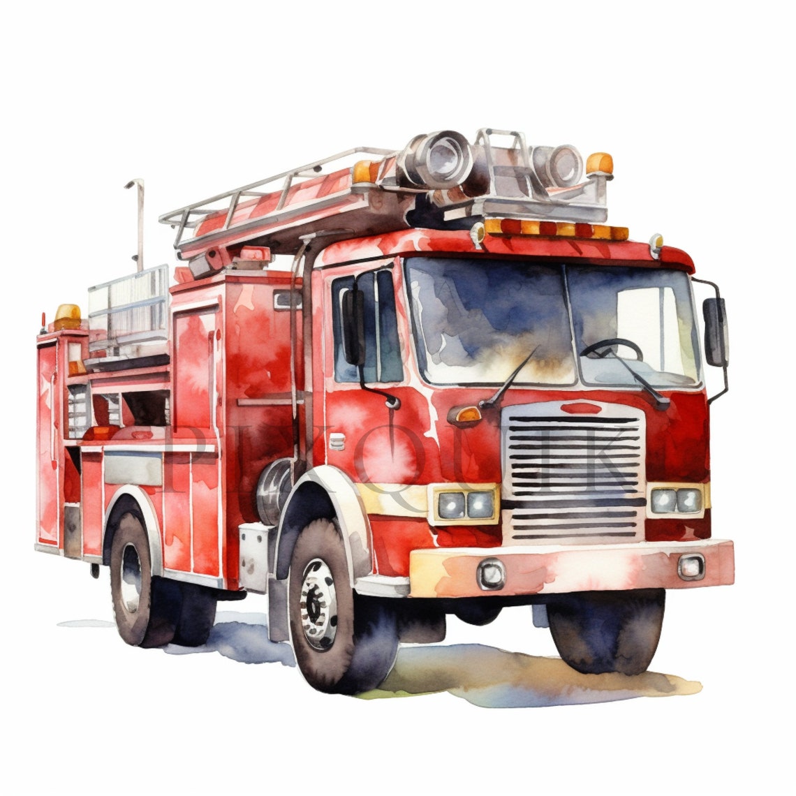Watercolor Fire Truck Clipart | High Quality Jpgs (digital Download) - Etsy