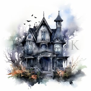 Watercolor Haunted House Clipart | Spooky Halloween Illustration ...