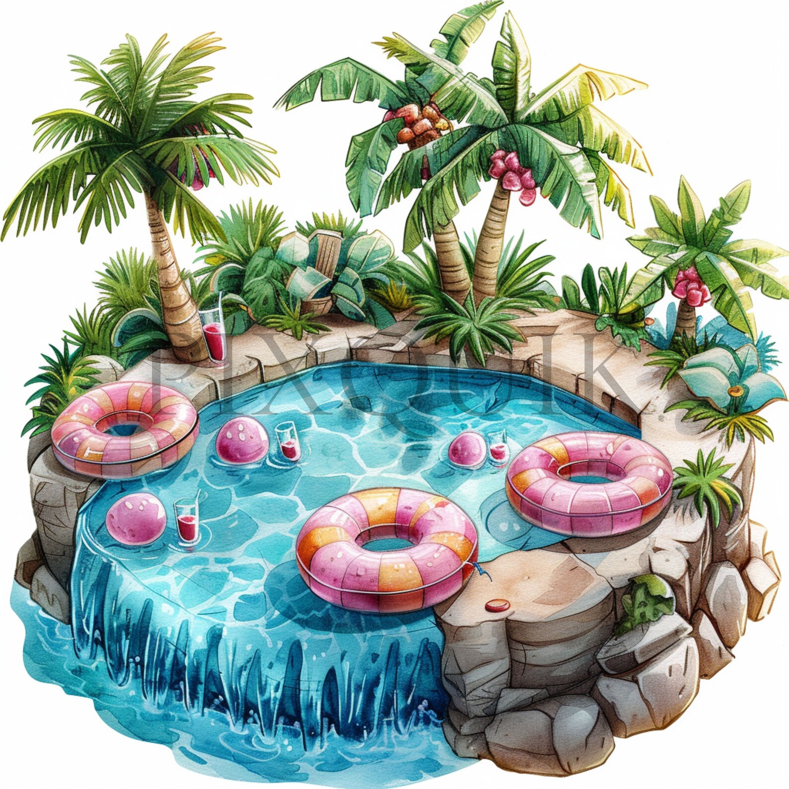 Pool Party Clipart | Summer Beach, Kawaii Floaties (digital Download ...