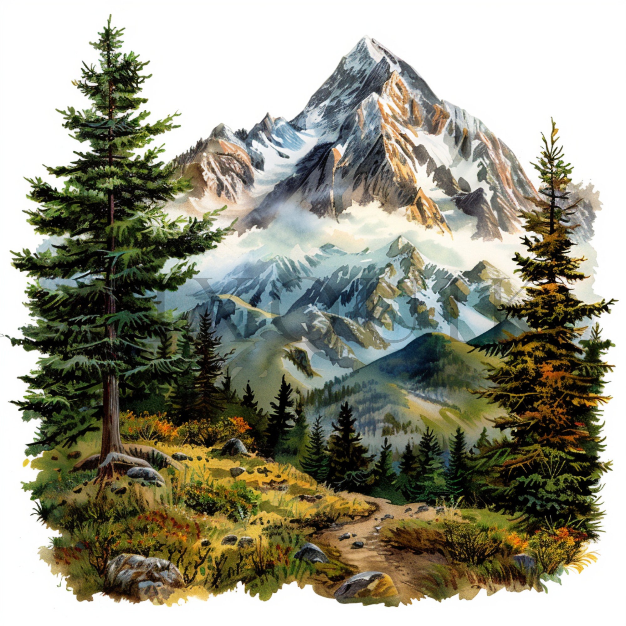 Mountain Clipart 10 High Quality Jpgs Instant Digital Download Mixed Media Mountain Mountains ...