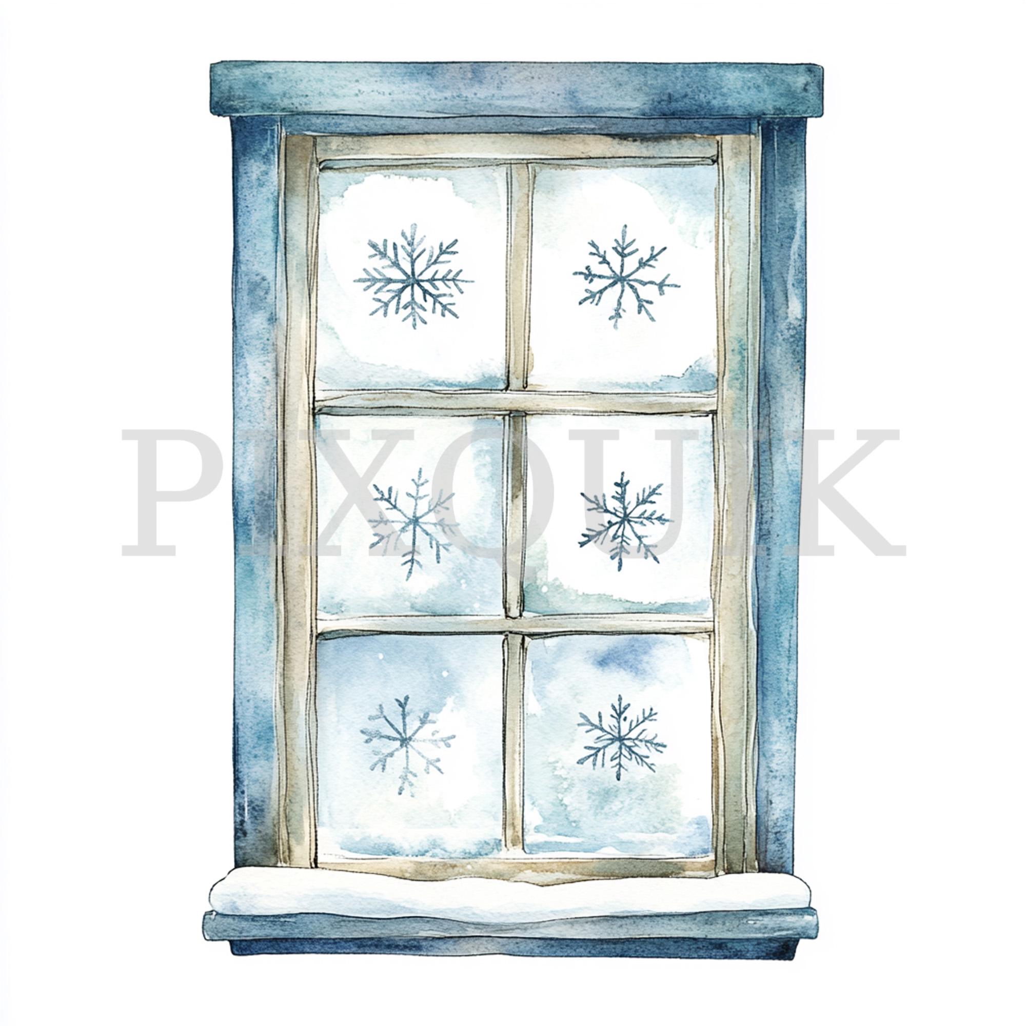 Snowflake Window Clipart: Watercolor Winter Illustrations (JPG Files ...