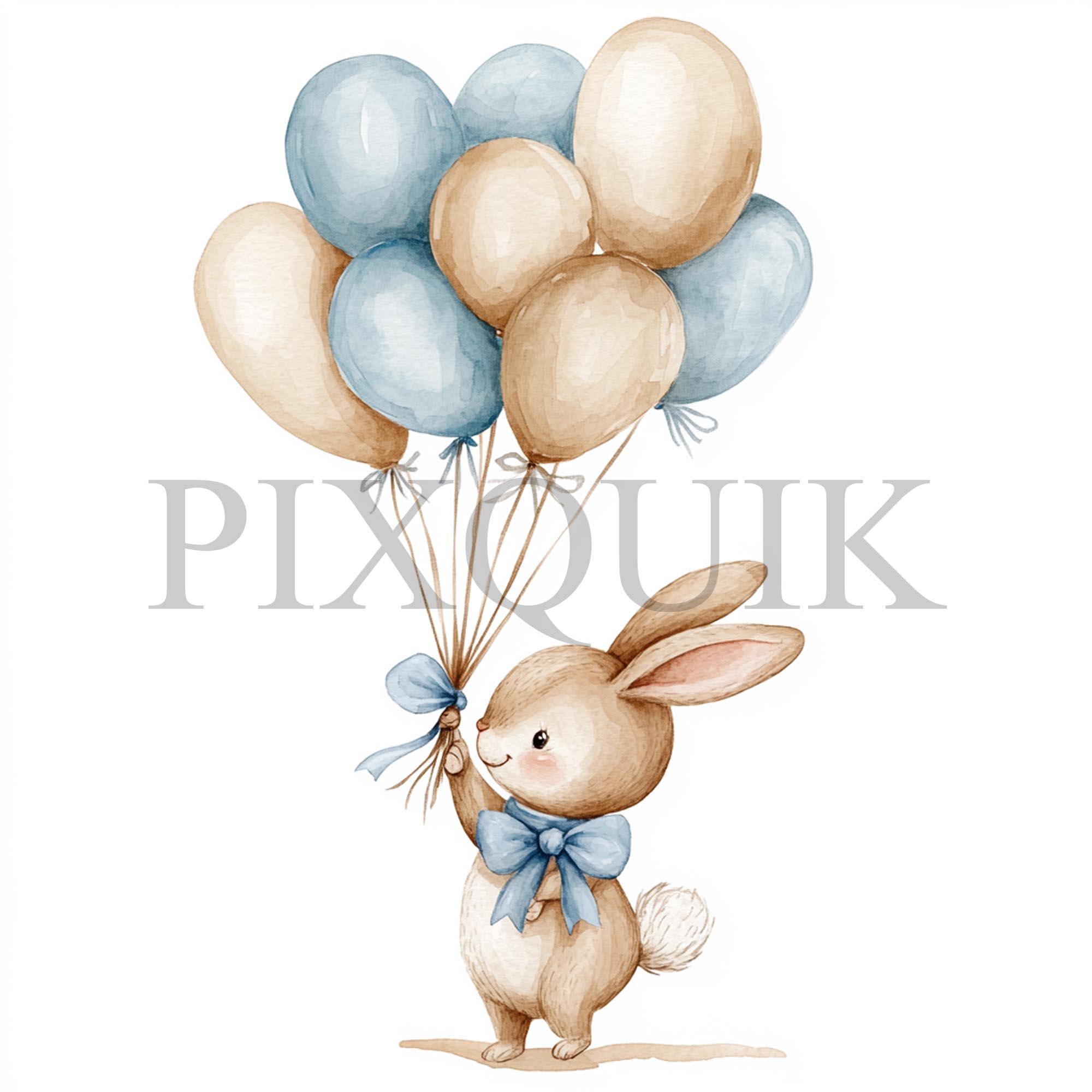 Bunny With Balloon Clipart | 10 Jpg's and PNG Files | Card Making ...