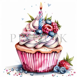 Watercolor Birthday Cupcake Clipart 1 | 10 High Quality Jpgs | Digital ...