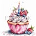 Watercolor Birthday Cupcake Clipart | Berry Topping (digital Download ...