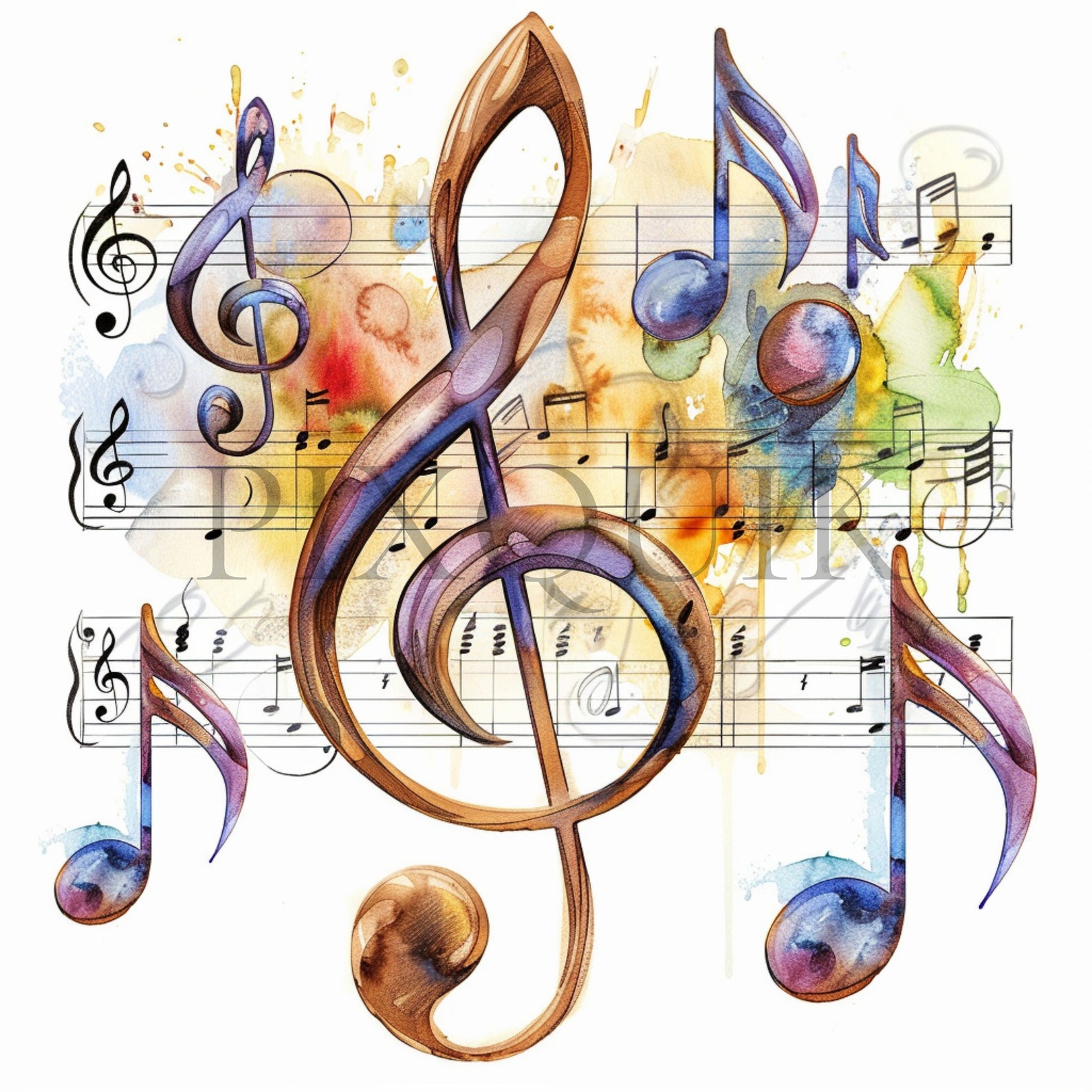 Watercolor Music Notes Clipart 10 High Quality Jpgs Digital Download ...