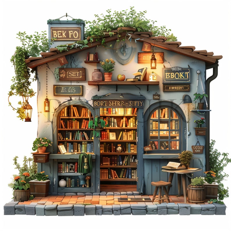 Watercolor Cute Bookstore Clipart 10 High Quality Jpgs Book Lover ...