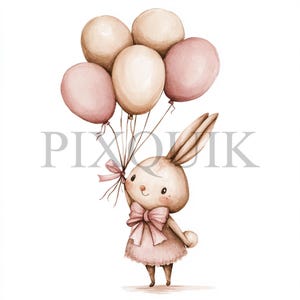 Bunny With Balloon Clipart | 10 Jpg's and PNG Files | Card Making ...