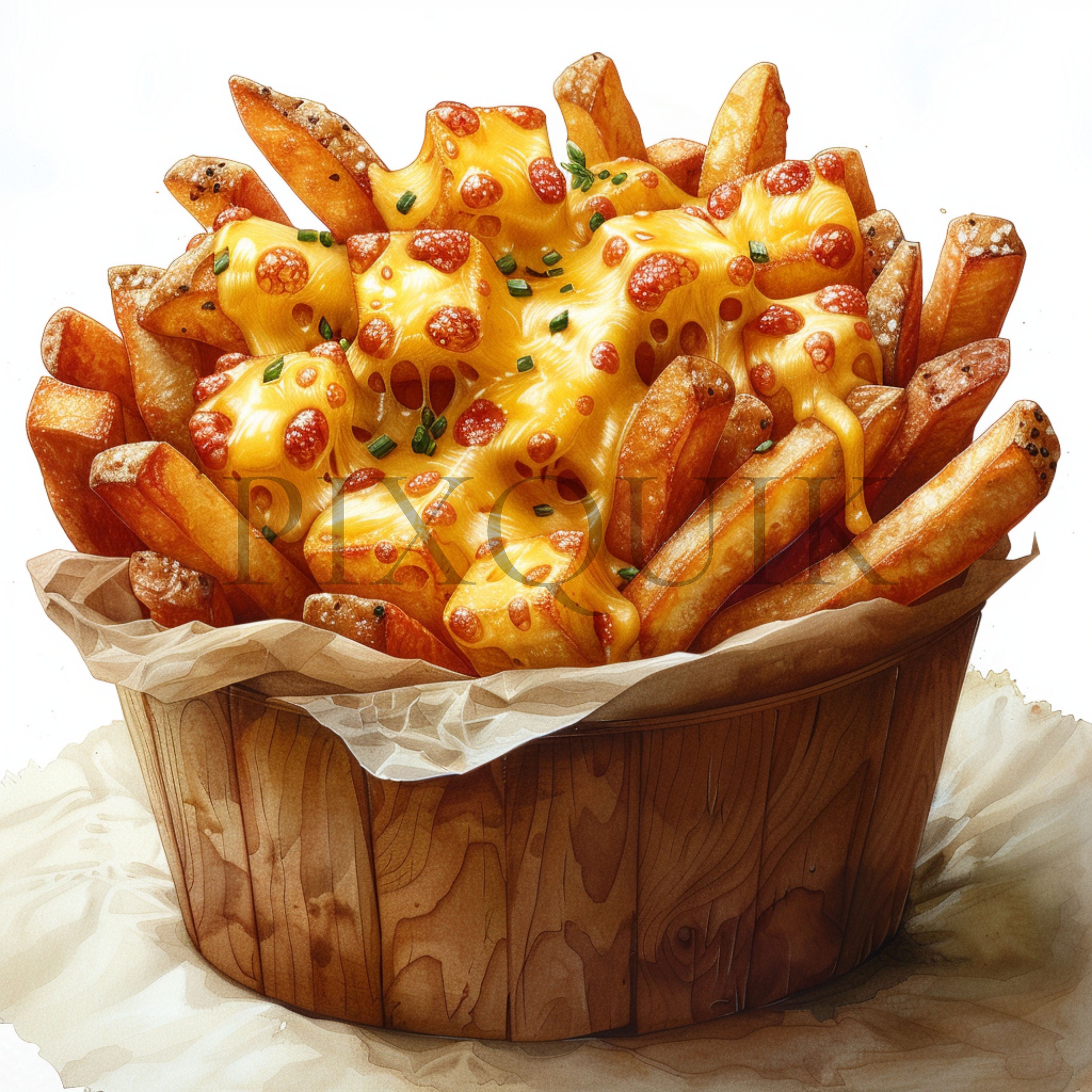 Watercolor Cheese Fries Clipart | 10 High-quality Jpgs | Kitchen Decor ...