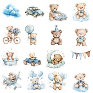 Blue Teddy Bear Clipart Bundle | 160+ Jpg's AND PNG Files | Card Making ...
