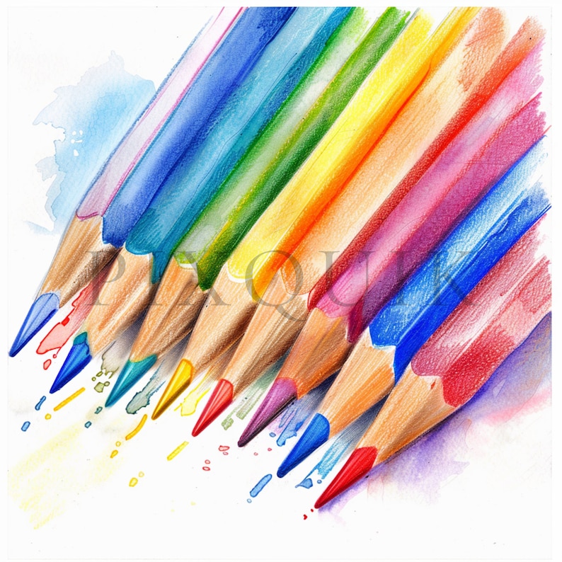 Watercolor Colored Pencil Clipart 10 High Quality Jpgs Digital Download ...
